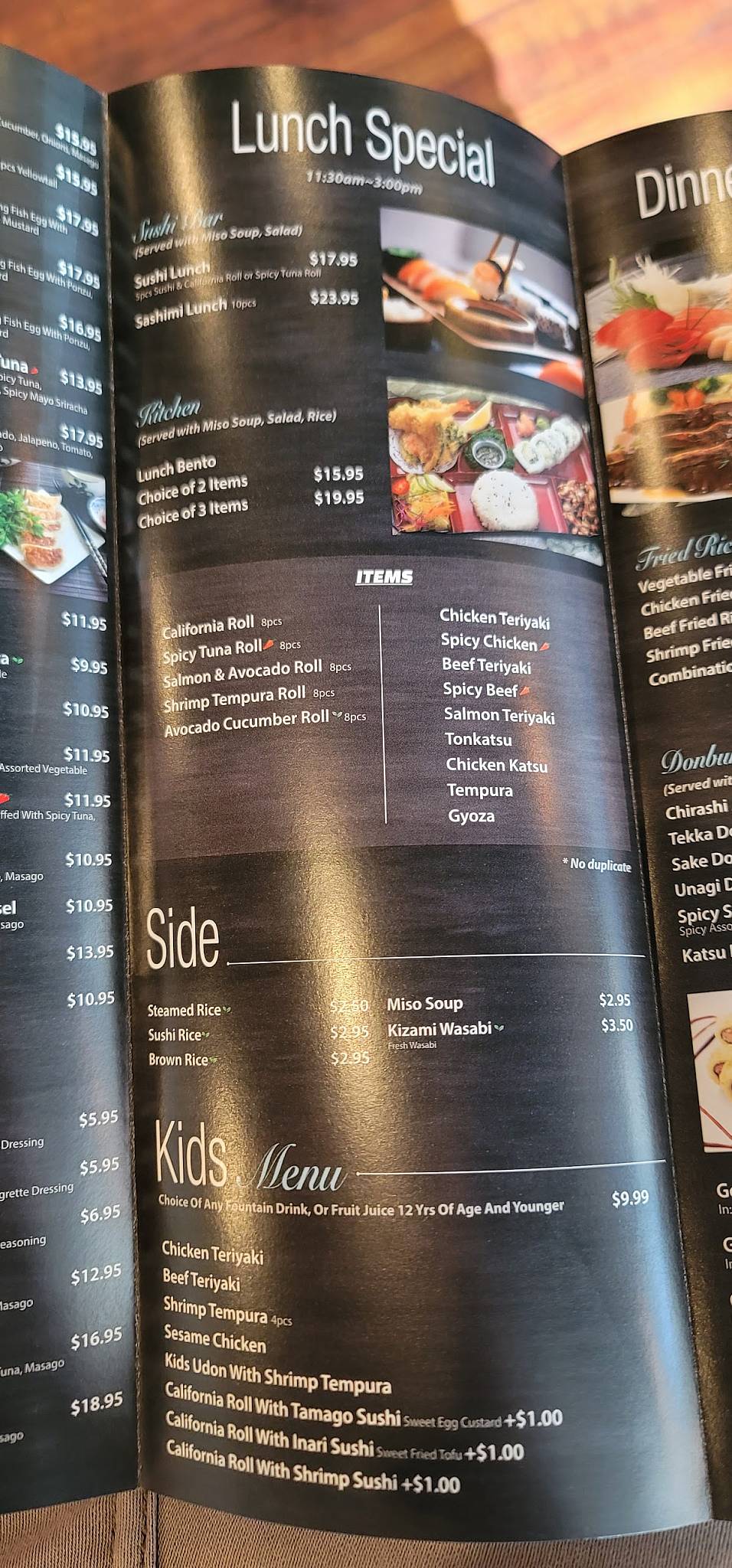 Menu at Ahi Sushi restaurant, Bakersfield