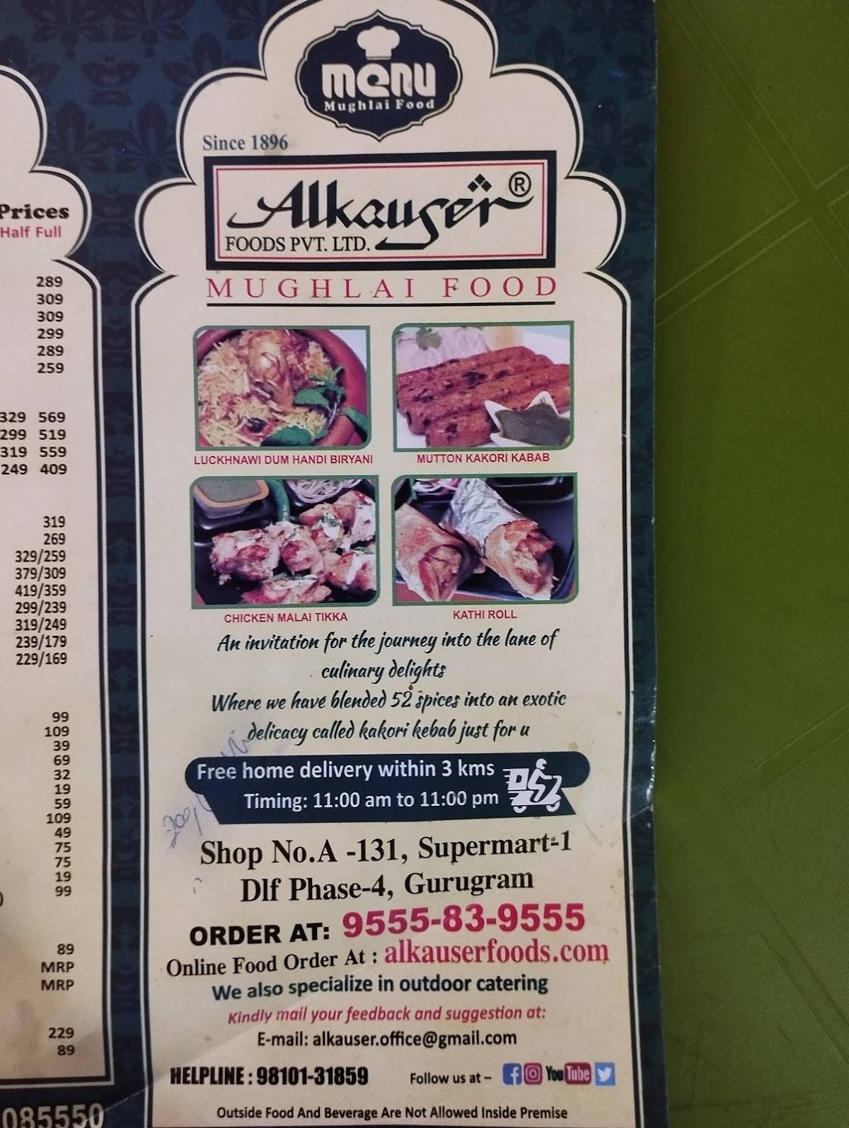 Menu at Alkauser, Gurugram, 131 shop