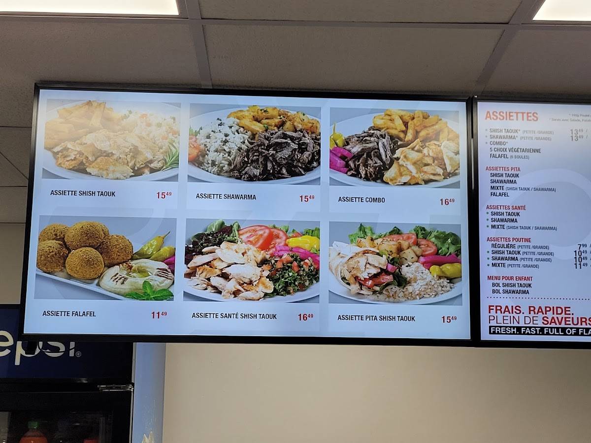 Menu at Amir restaurant, Québec City