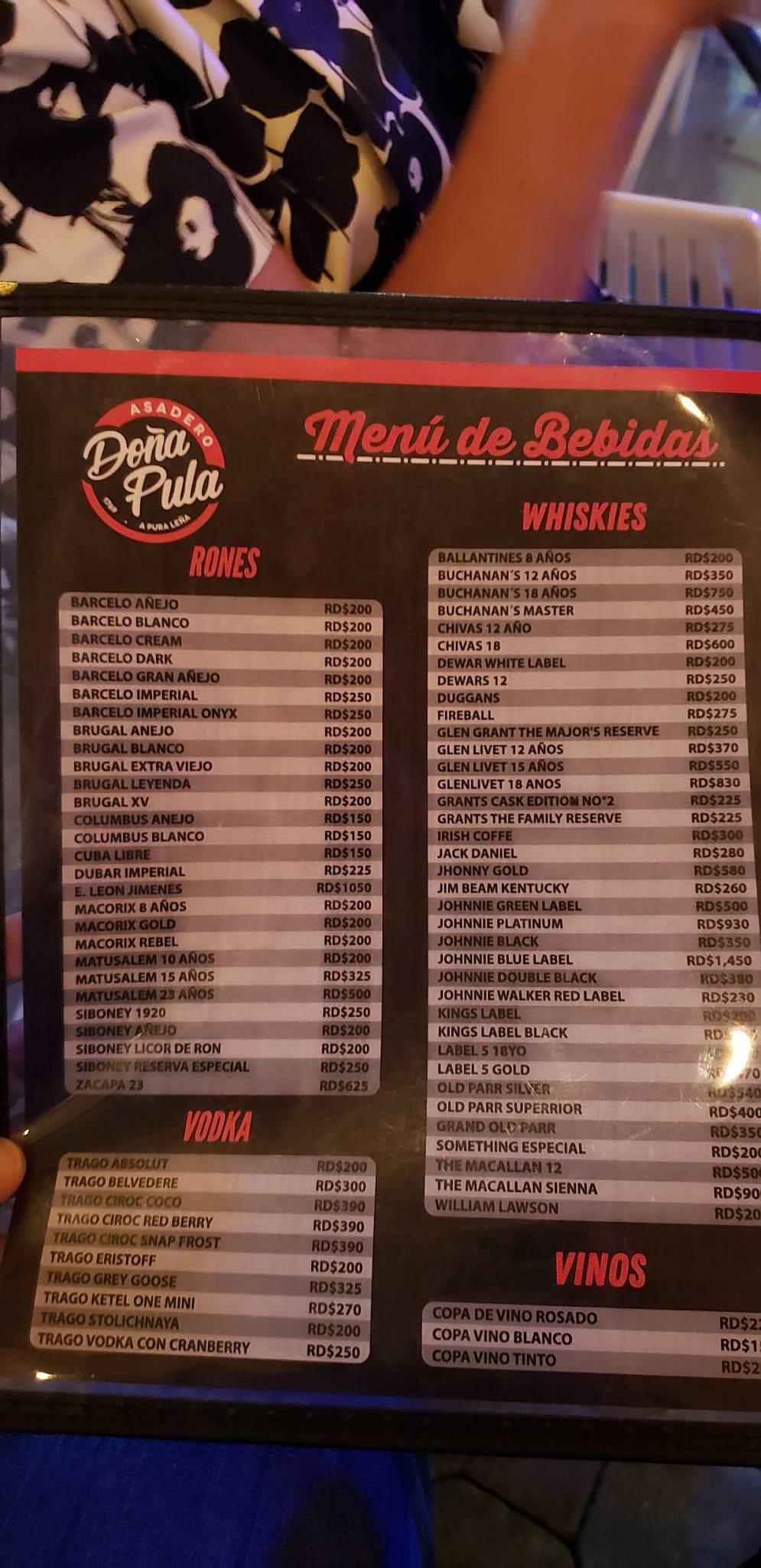 Menu at Asadero Doña Pula restaurant, Santiago De Los Caballeros, F862+FH2