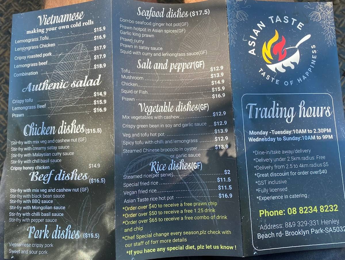 Menu at Asian Taste Vietnamese cuisine restaurant, Brooklyn Park