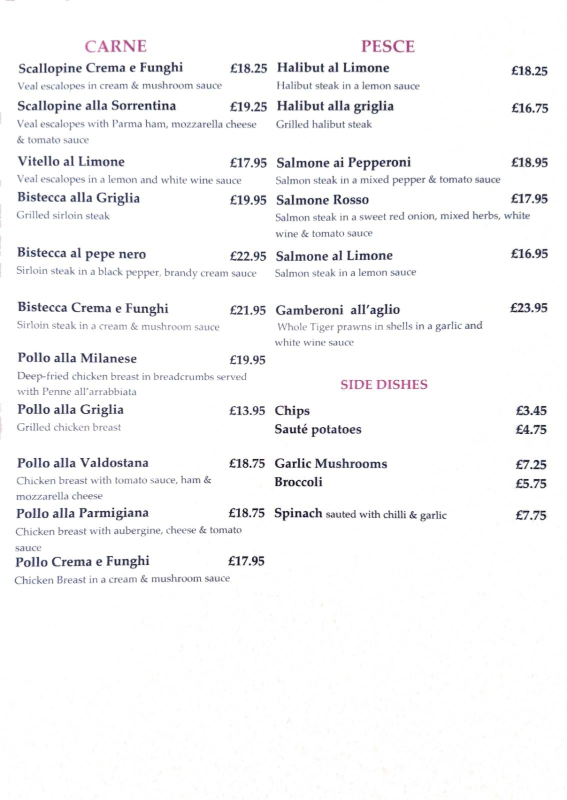 Menu at Aurora Hotel & Italian Restaurant, Nairn