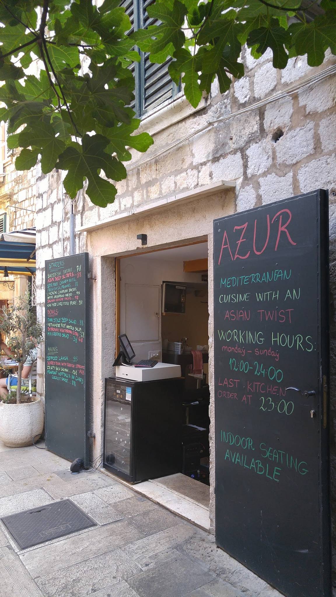 Menu at Azur restaurant, Dubrovnik