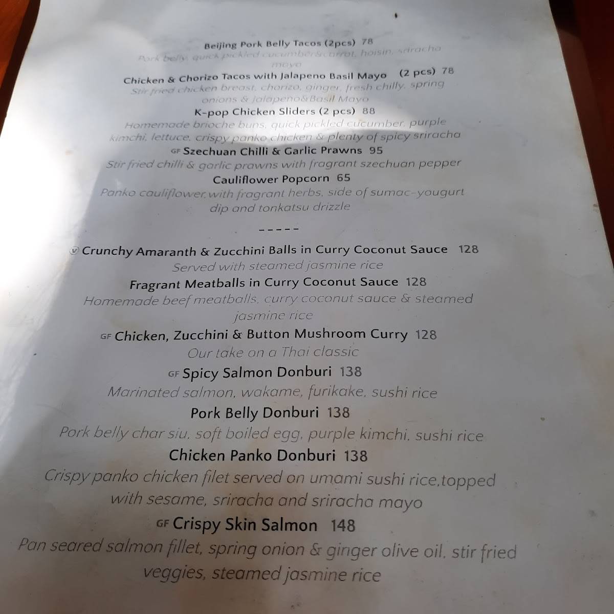 Menu at Azur restaurant, Dubrovnik