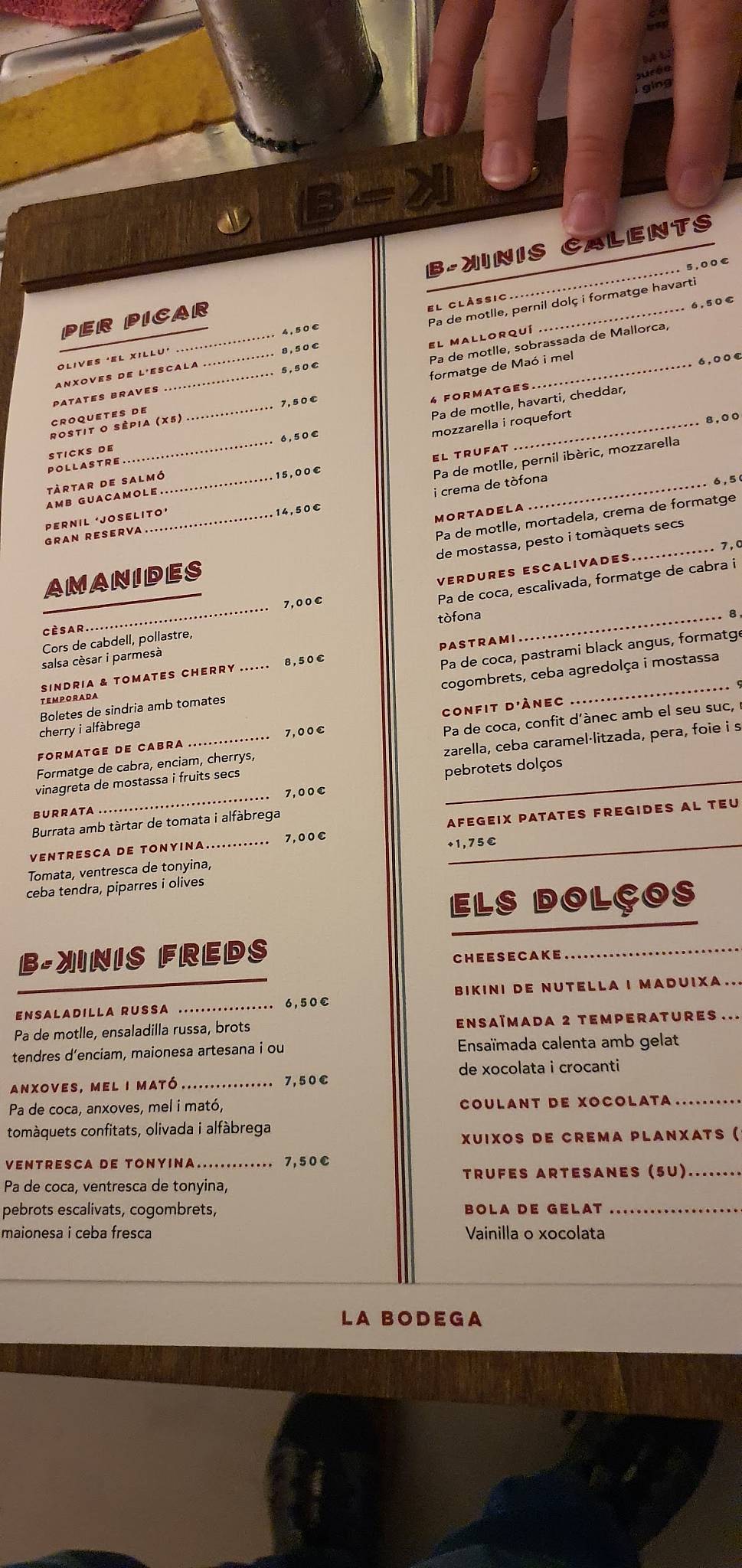 Carta de B-KINI BAR, La Escala