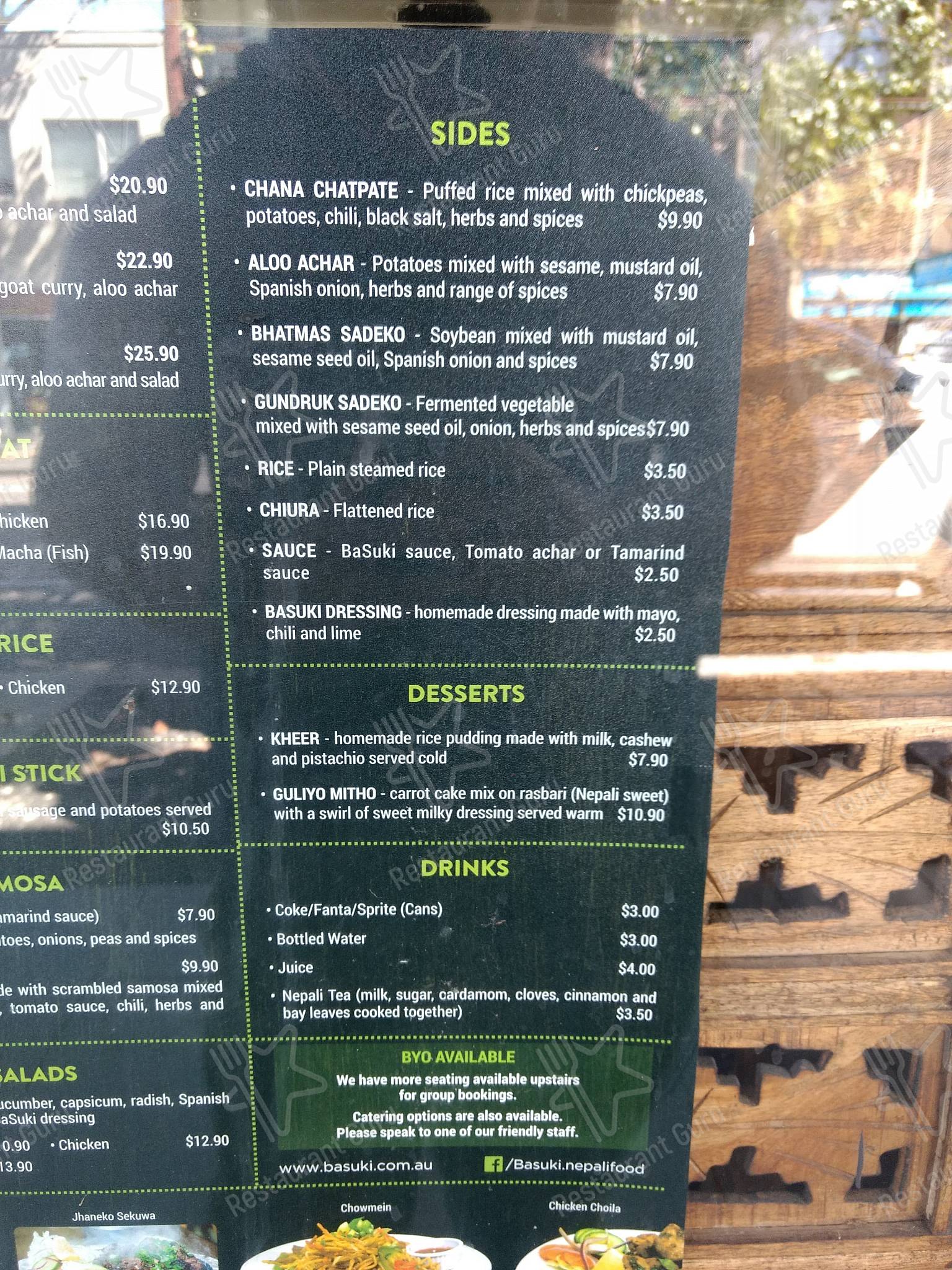 Carta del restaurante Basuki Nepali Street Food, Surry Hills