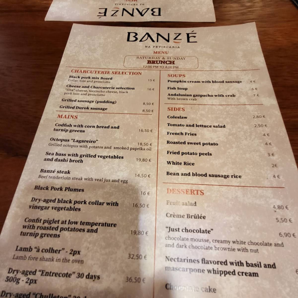 Menu at Banzé na petiscaria restaurant, Lisbon, R. Tomás Ribeiro