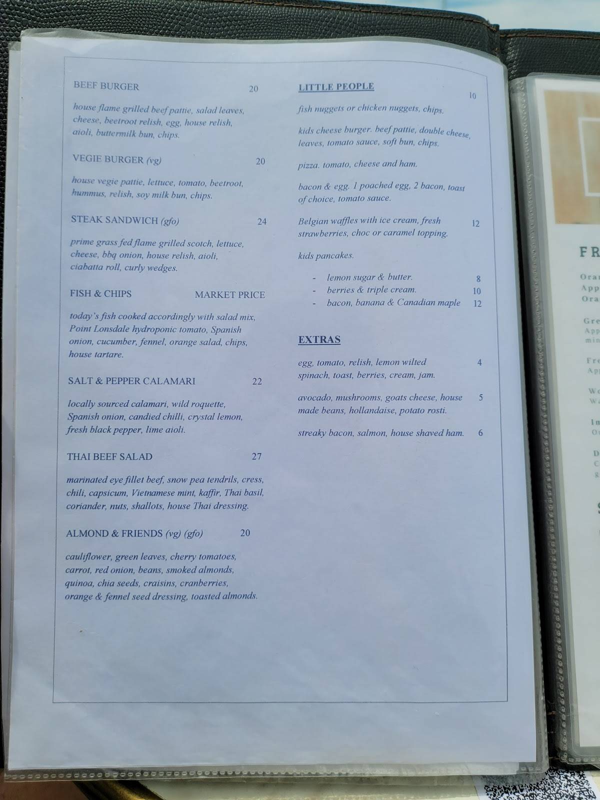 Menu at Barwon Ebb & Flow, Barwon Heads