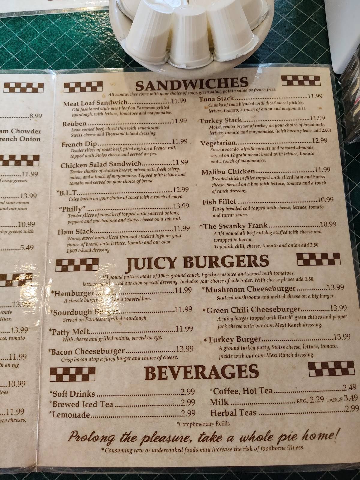 Menu at Berry's Pie Pantry cafe, Prescott