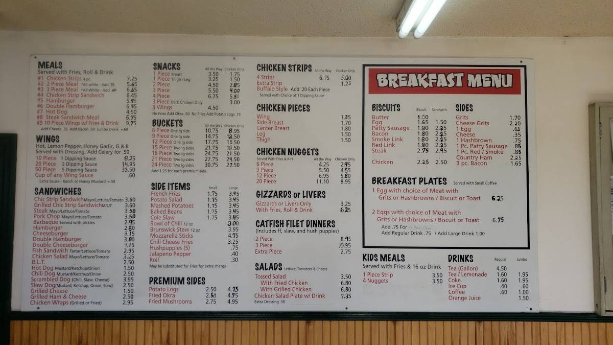 Menu at Big Chic of Talbotton restaurant, Talbotton, 148 Washington Ave
