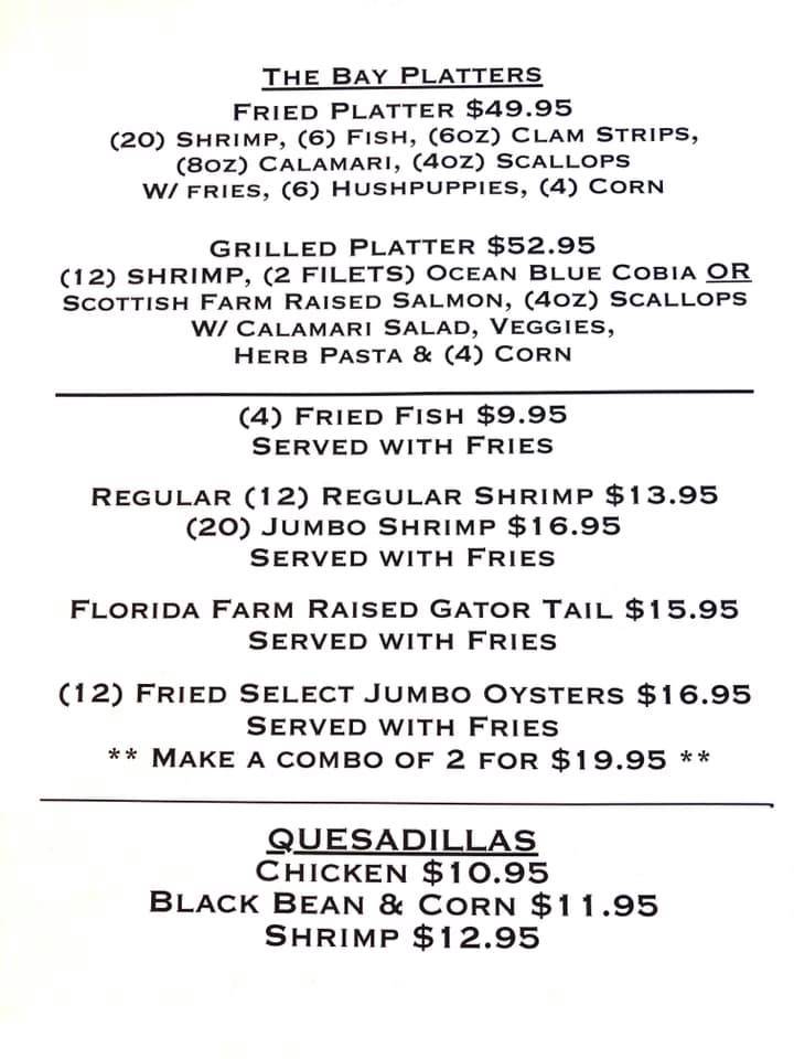 Menu at Blue Water Bay restaurant, Melrose