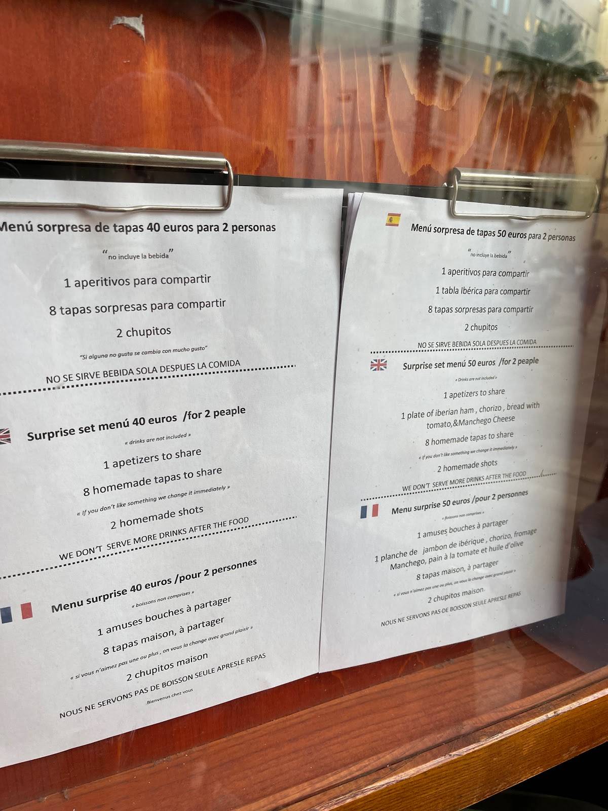 Menu at Bodega Biarritz 1881 Tapes bar, Barcelona, Carrer Nou de Sant ...