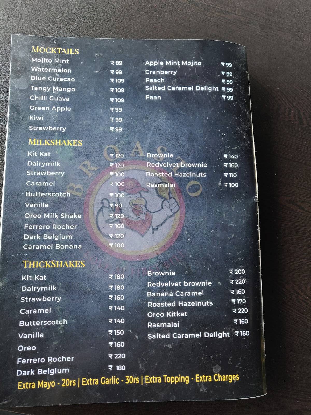 Menu at Broasto Restaurant, Hanamkonda