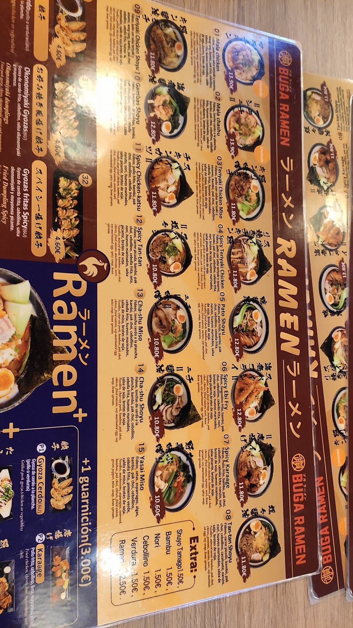 Carta del restaurante Buga Ramen Valencia, Valencia