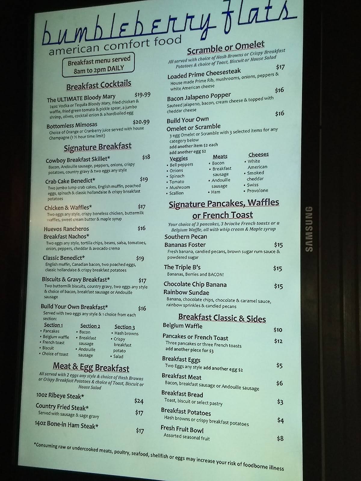 Menu at Bumbleberry Flats restaurant, Laughlin