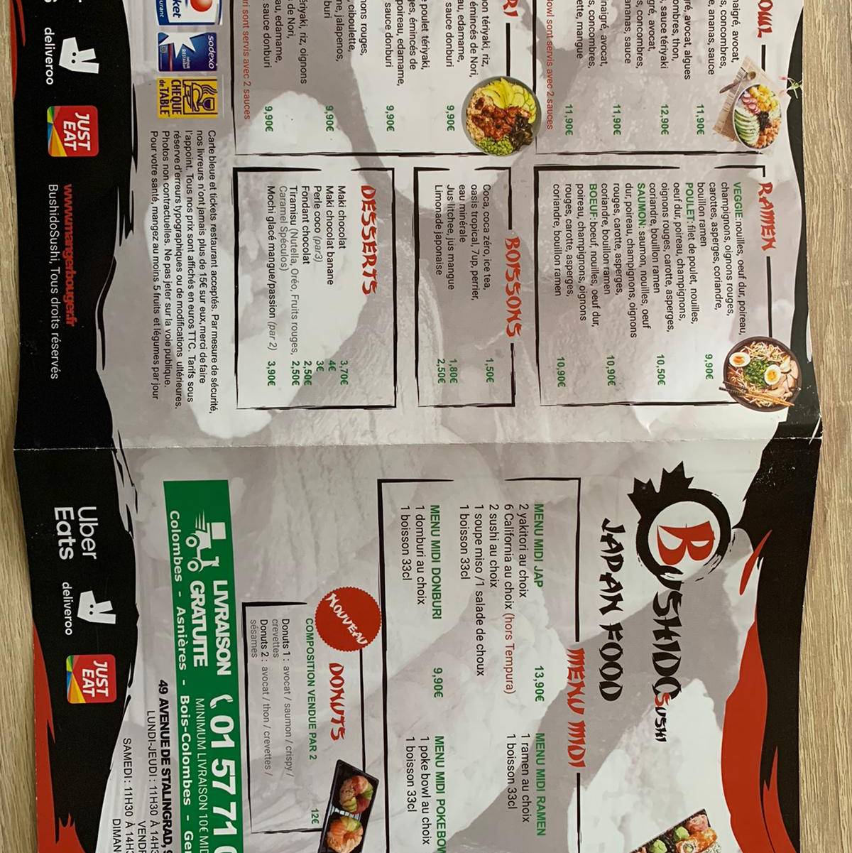 Carta del restaurante Bushido Sushi, Colombes