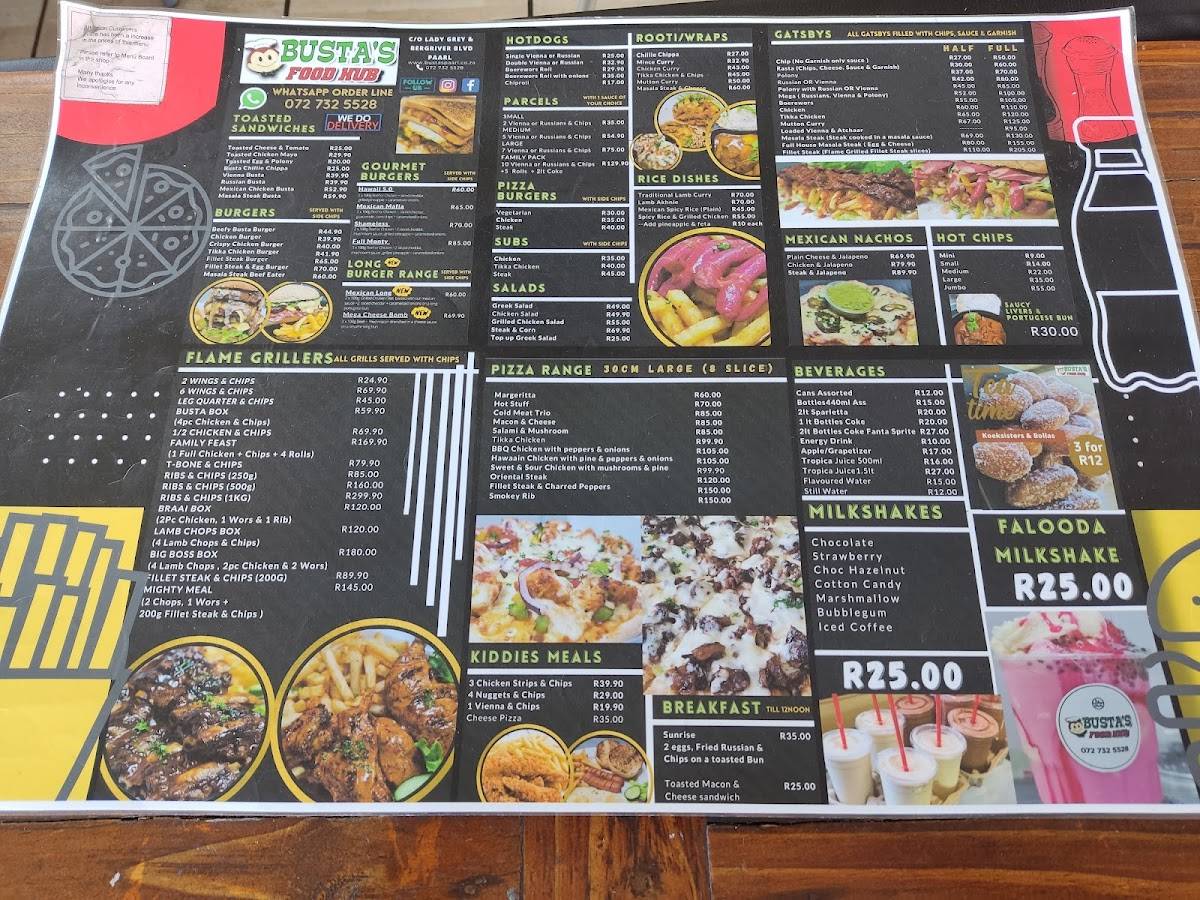 Menu at Busta's Food Hub restaurant, Paarl