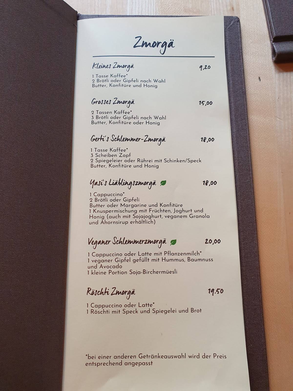 Speisekarte von Walter Buchmann «Café Frieda», Zürich