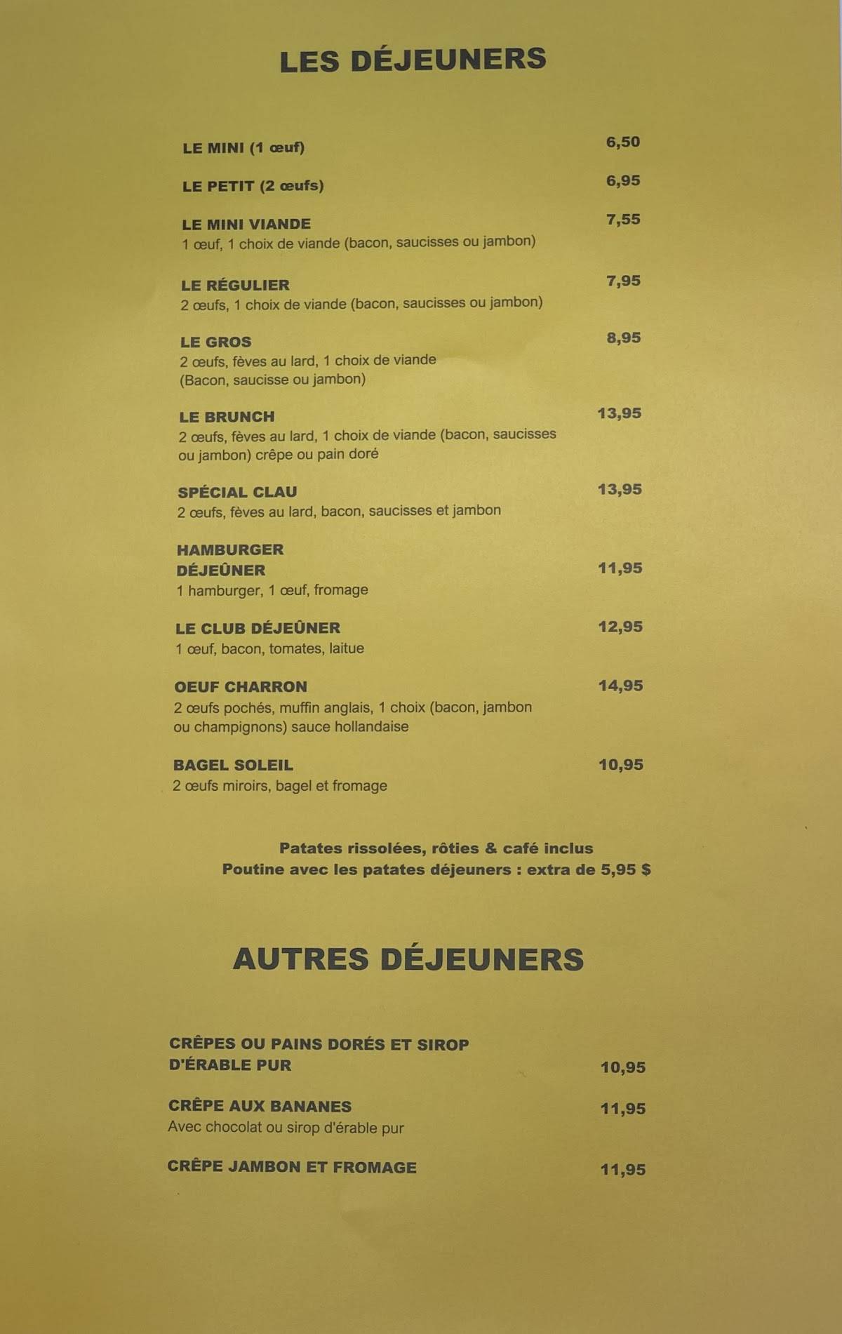 Menu at Restaurant Chez Claudette, Montréal