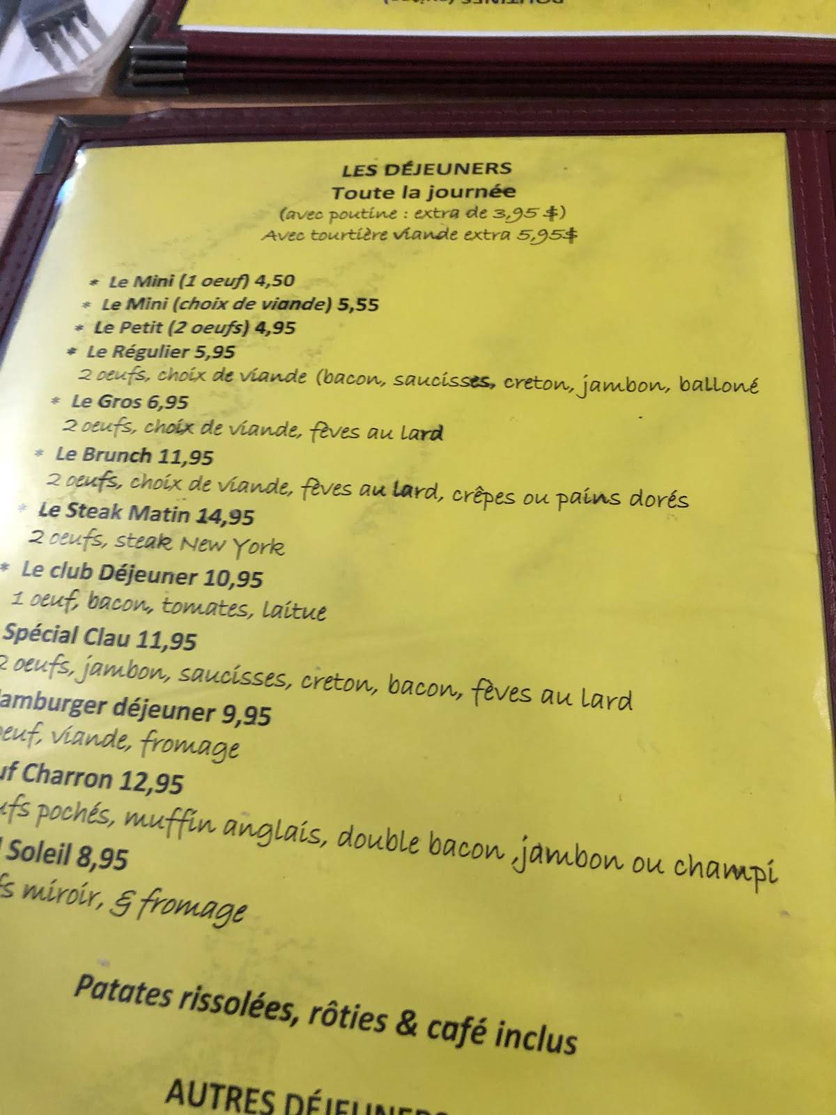 Menu at Restaurant Chez Claudette, Montréal