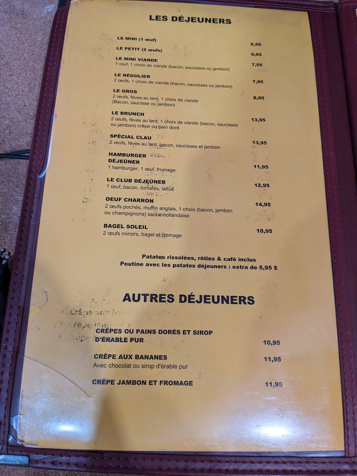 Menu at Restaurant Chez Claudette, Montréal