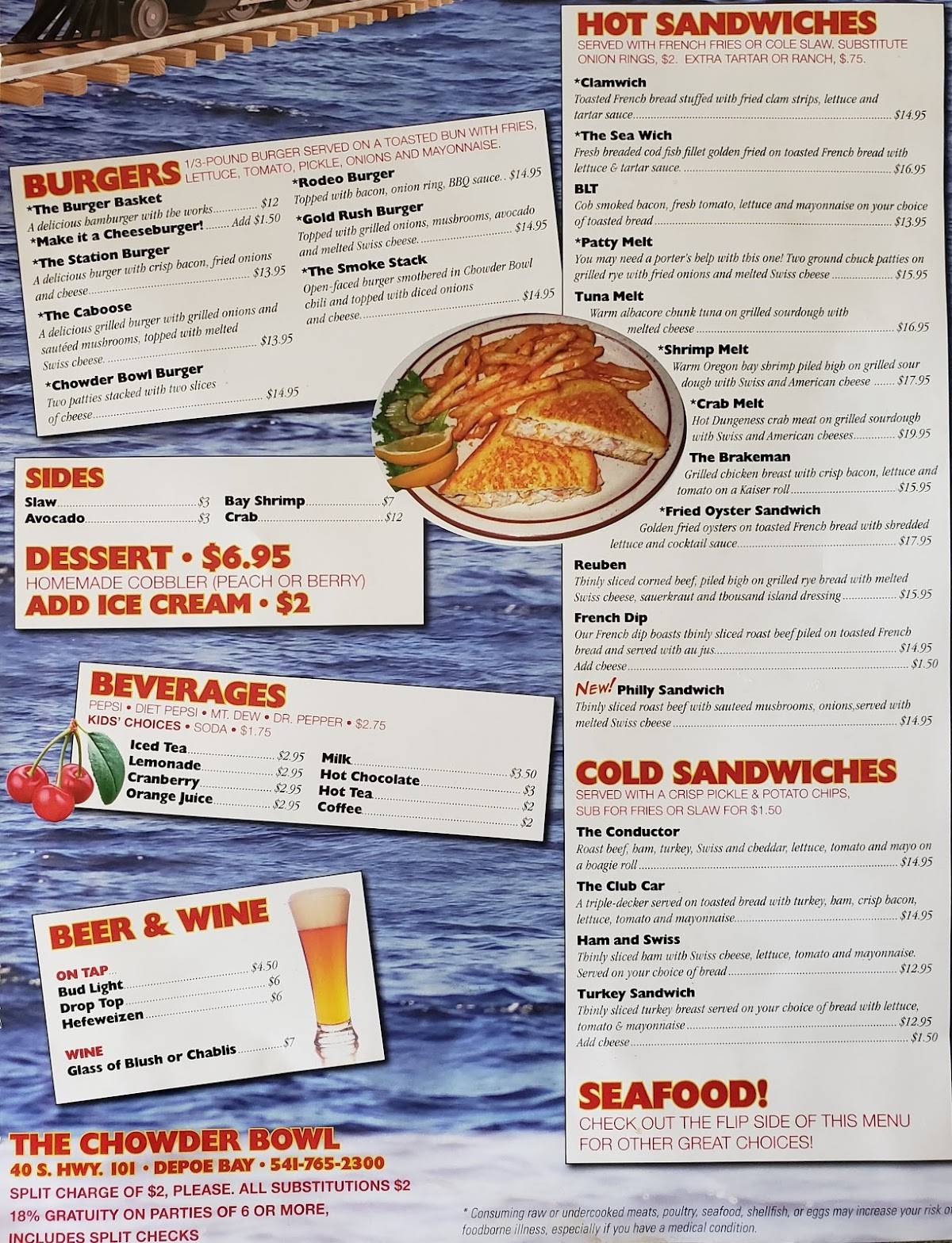 Menu at Chowder Bowl restaurant, Depoe Bay