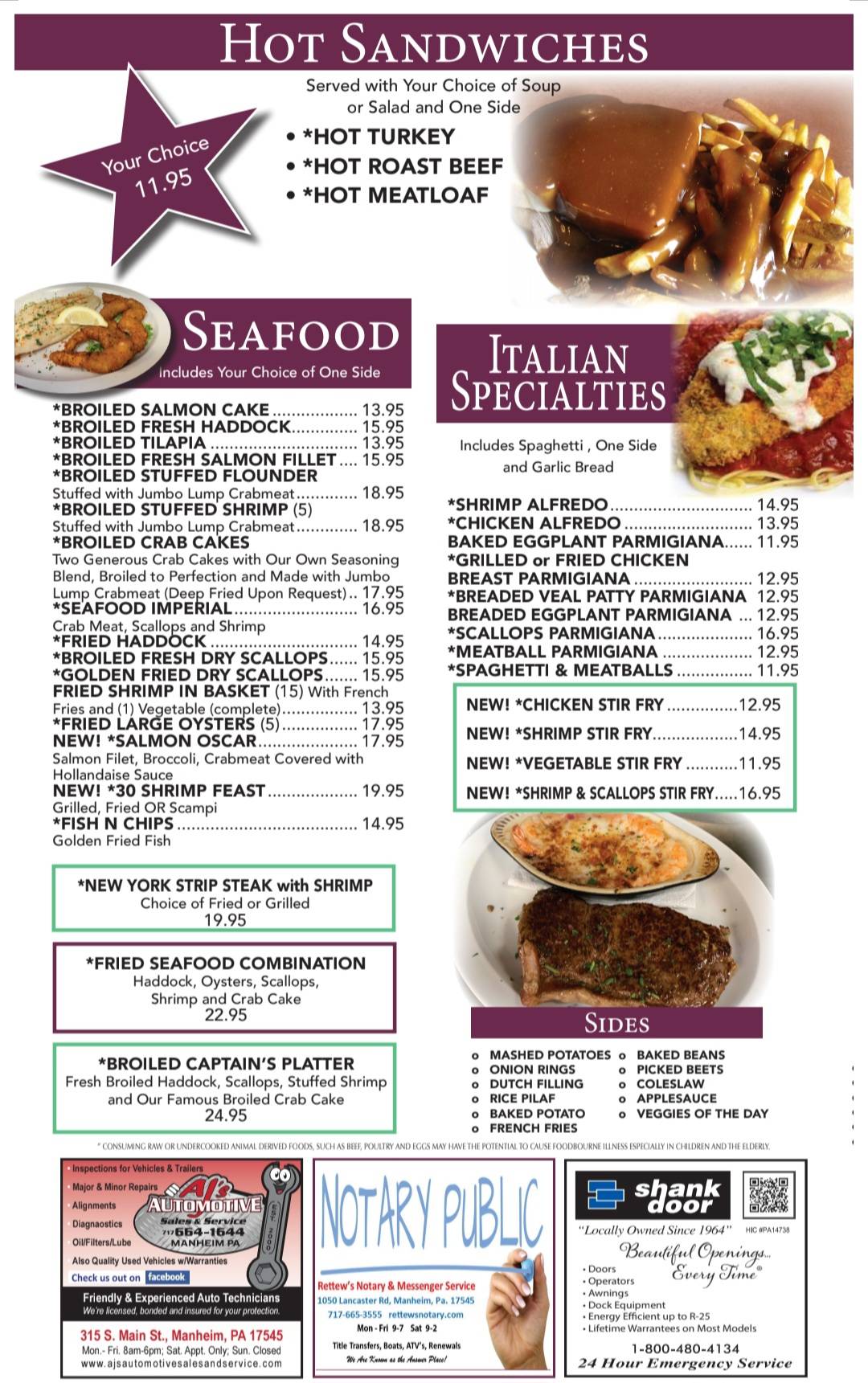 Menu at City Star Diner restaurant, Manheim