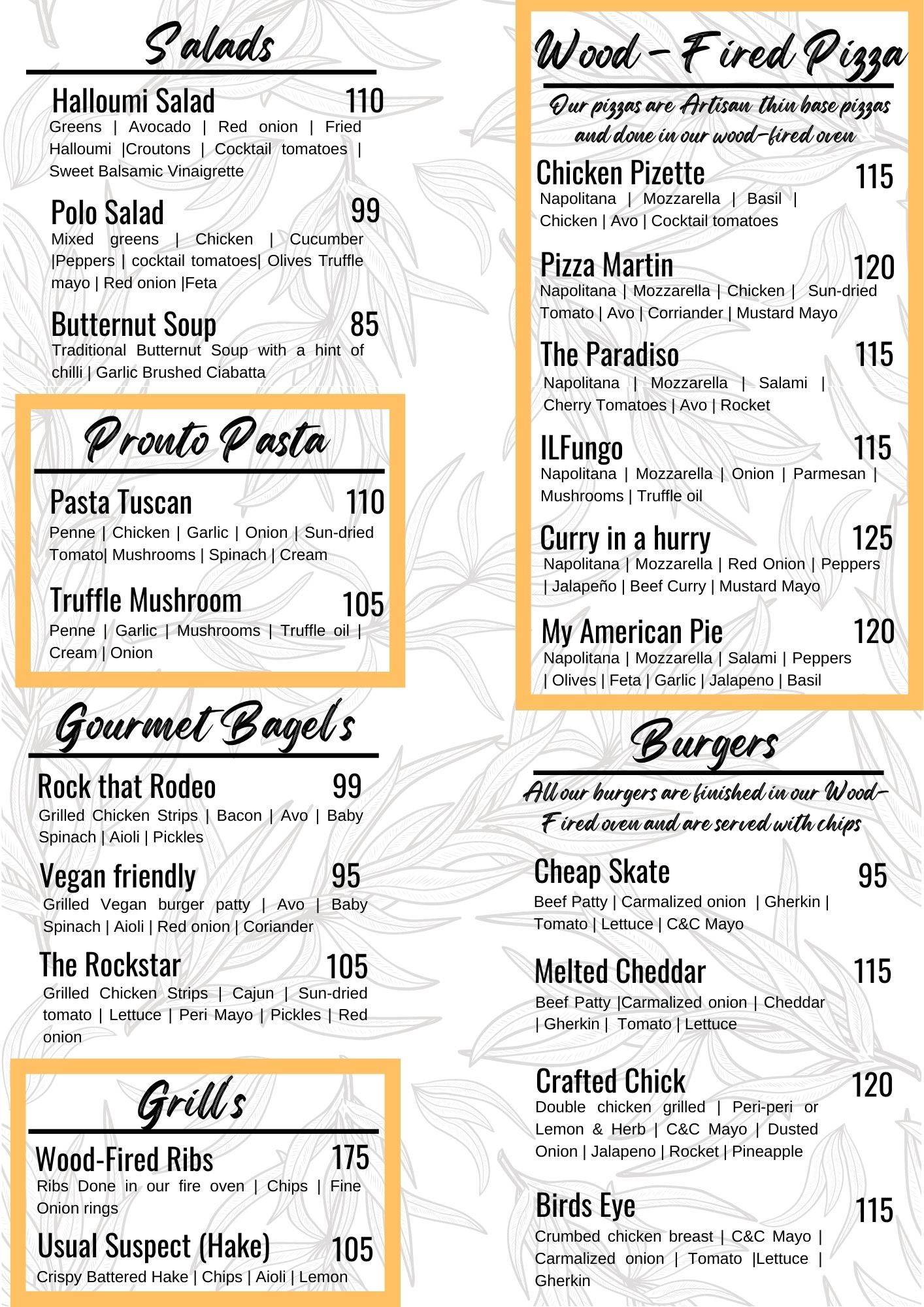 Menu at Crust & Craft (Paradiso) restaurant, Hermanus