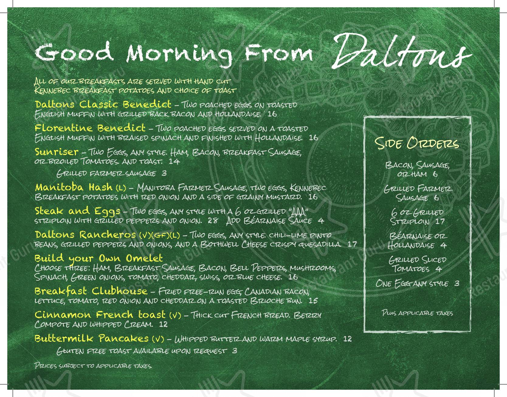 Menu at Daltons Restaurant & Lounge, Winnipeg