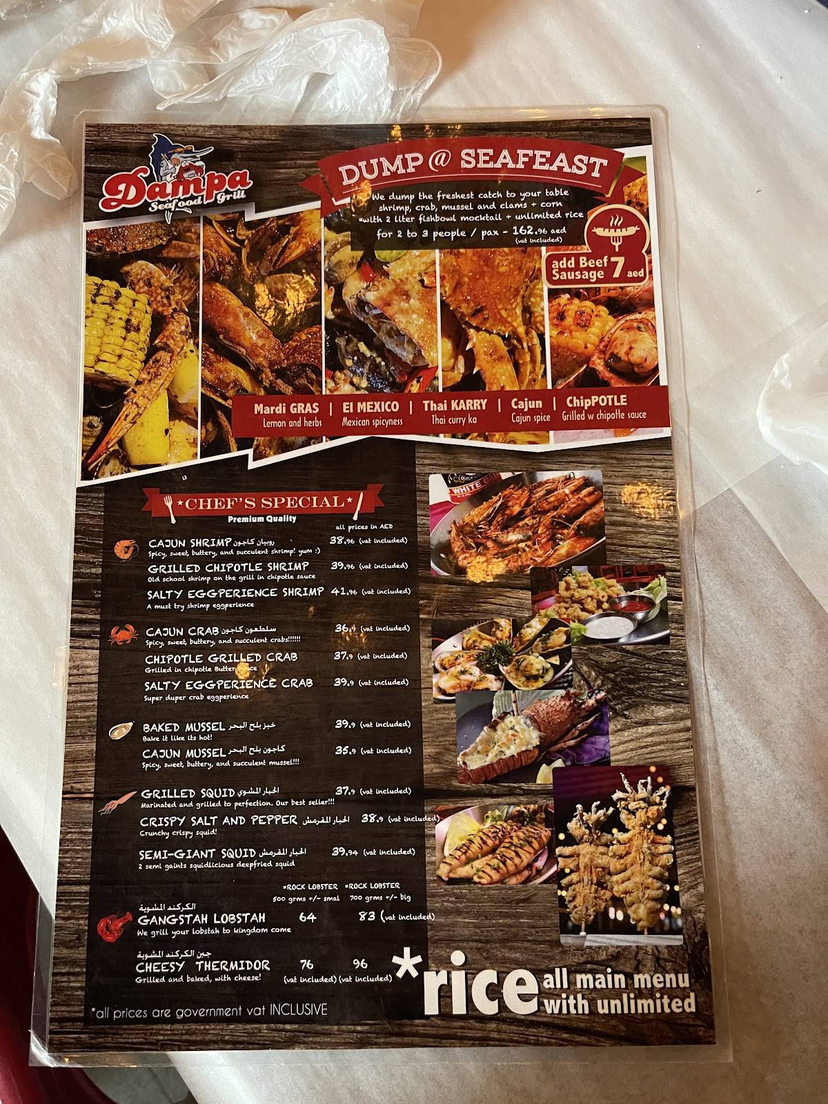 Menu at Dampa Seafood Grill - Dubai restaurant, Dubai, Baniyas Rd