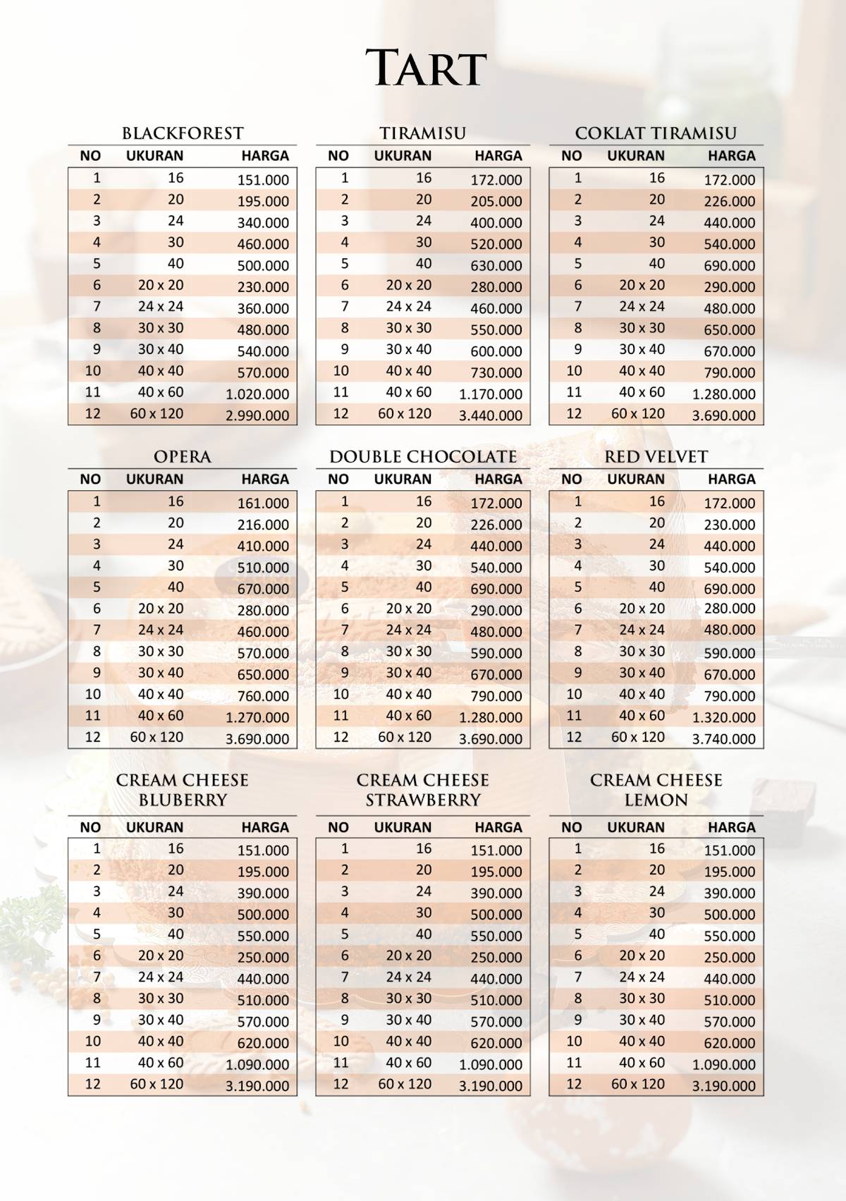 Menu at D'cika Cakes & Bakery Condet, East Jakarta