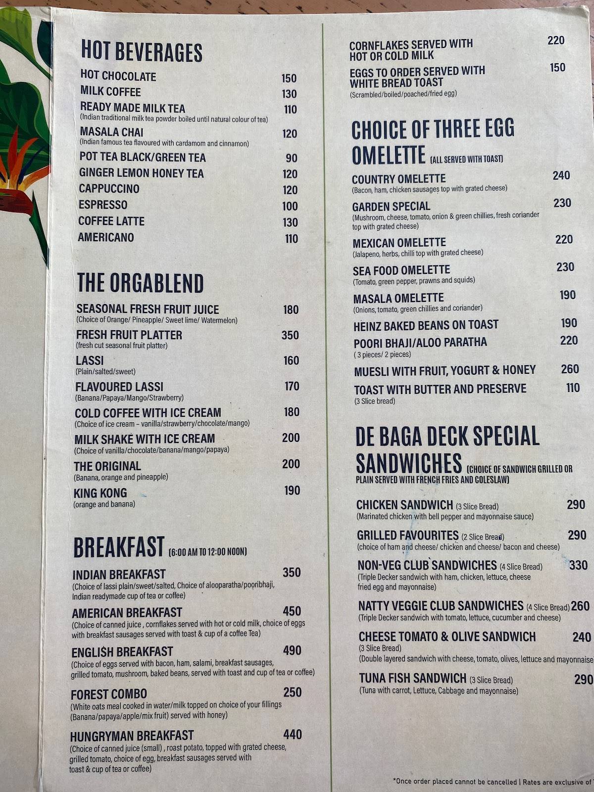 Menu at De Baga Deck Restaurant & Bar, Calangute, Calangute - Baga Rd