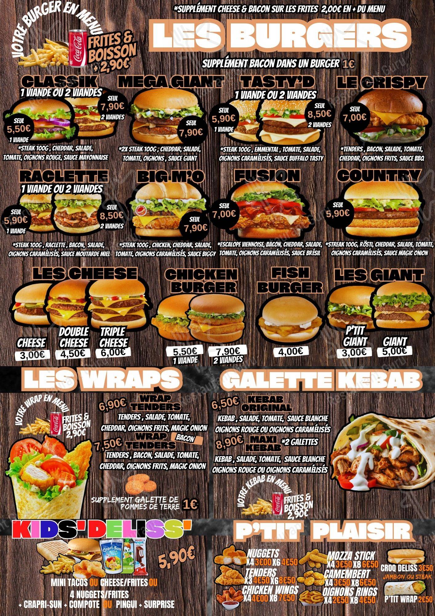 Menu au Déliss’king - Tacos,Gratins,Wraps & Burgers restaurant, Ganges