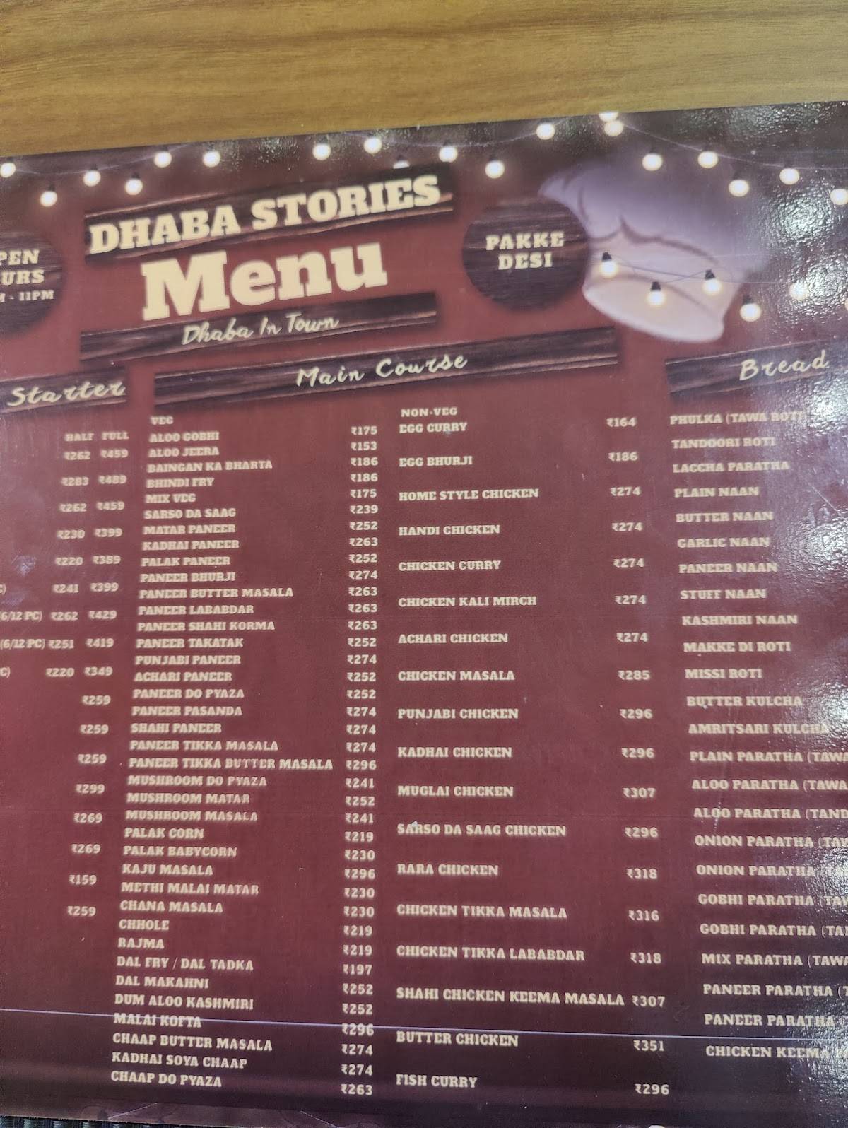 Menu at Dhaba Stories HSR, Bengaluru