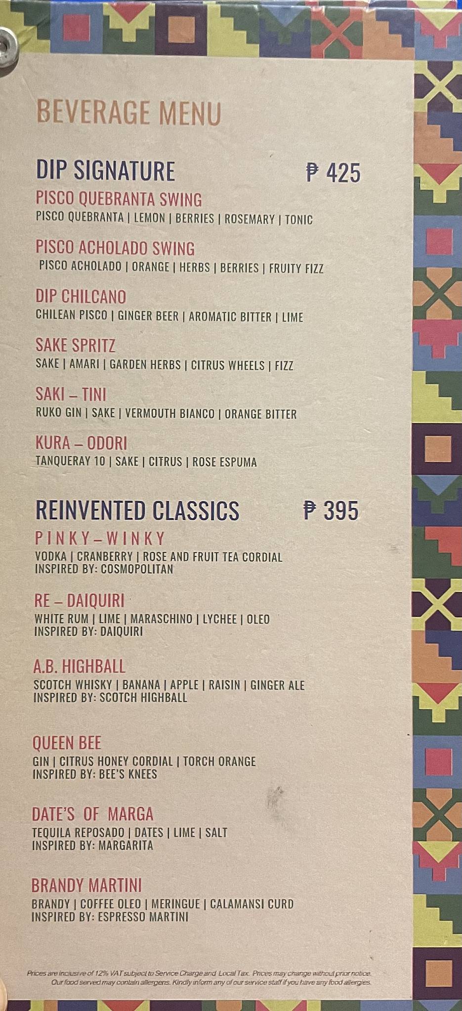 Menu at Dip (Nikkei Restaurant), Lapu-Lapu City
