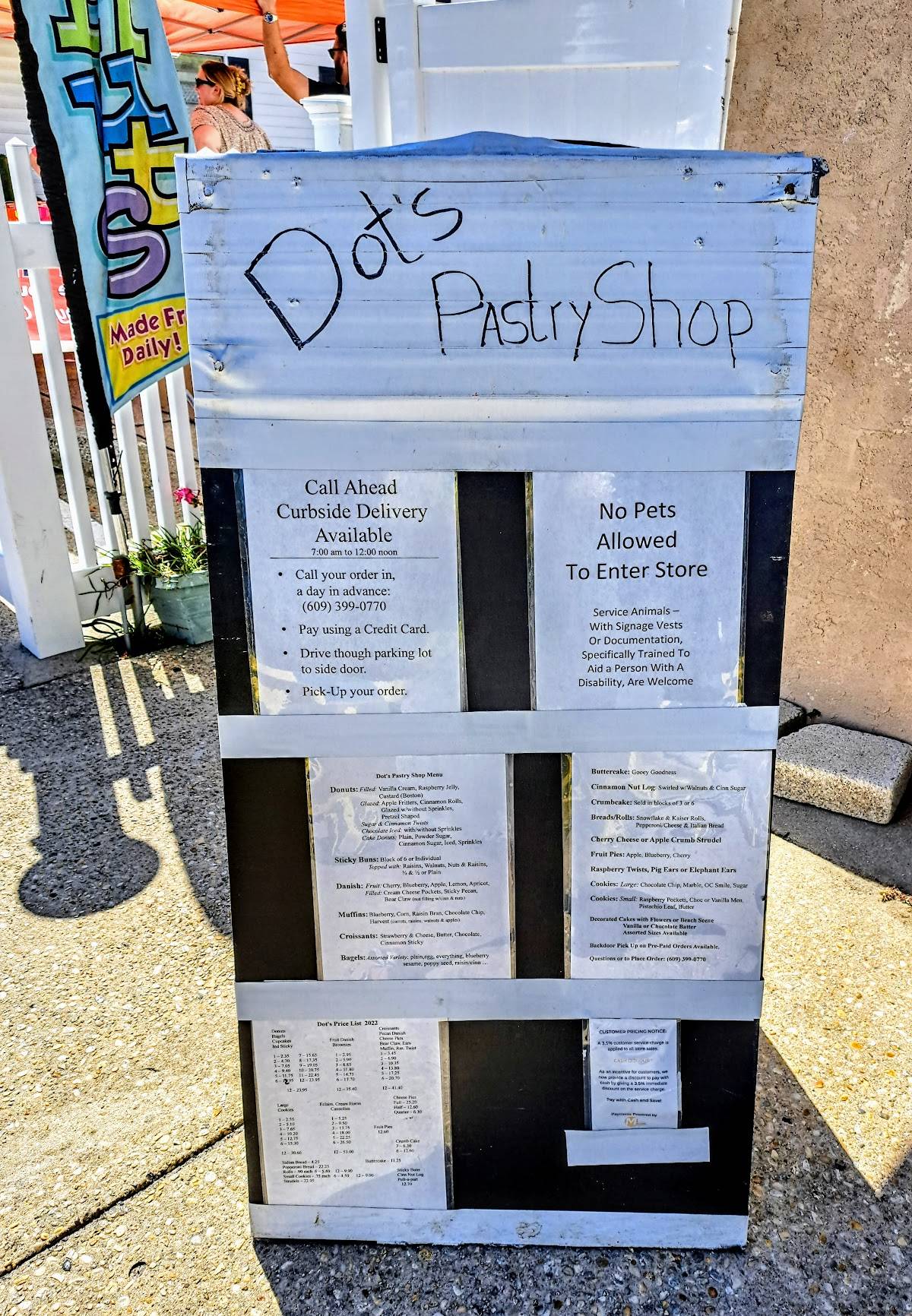 Menu at Dot's Pastry Shop restaurant, Ocean City