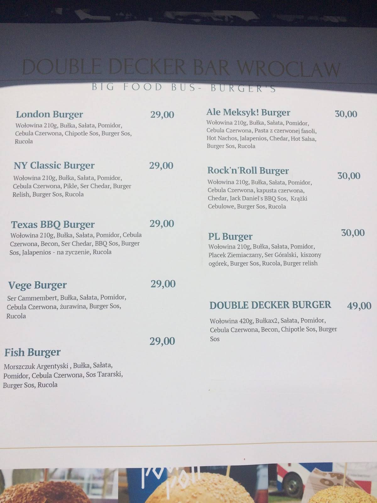Menu at Double Decker Bar Wrocław Angielski Autobus, Wrocław ...