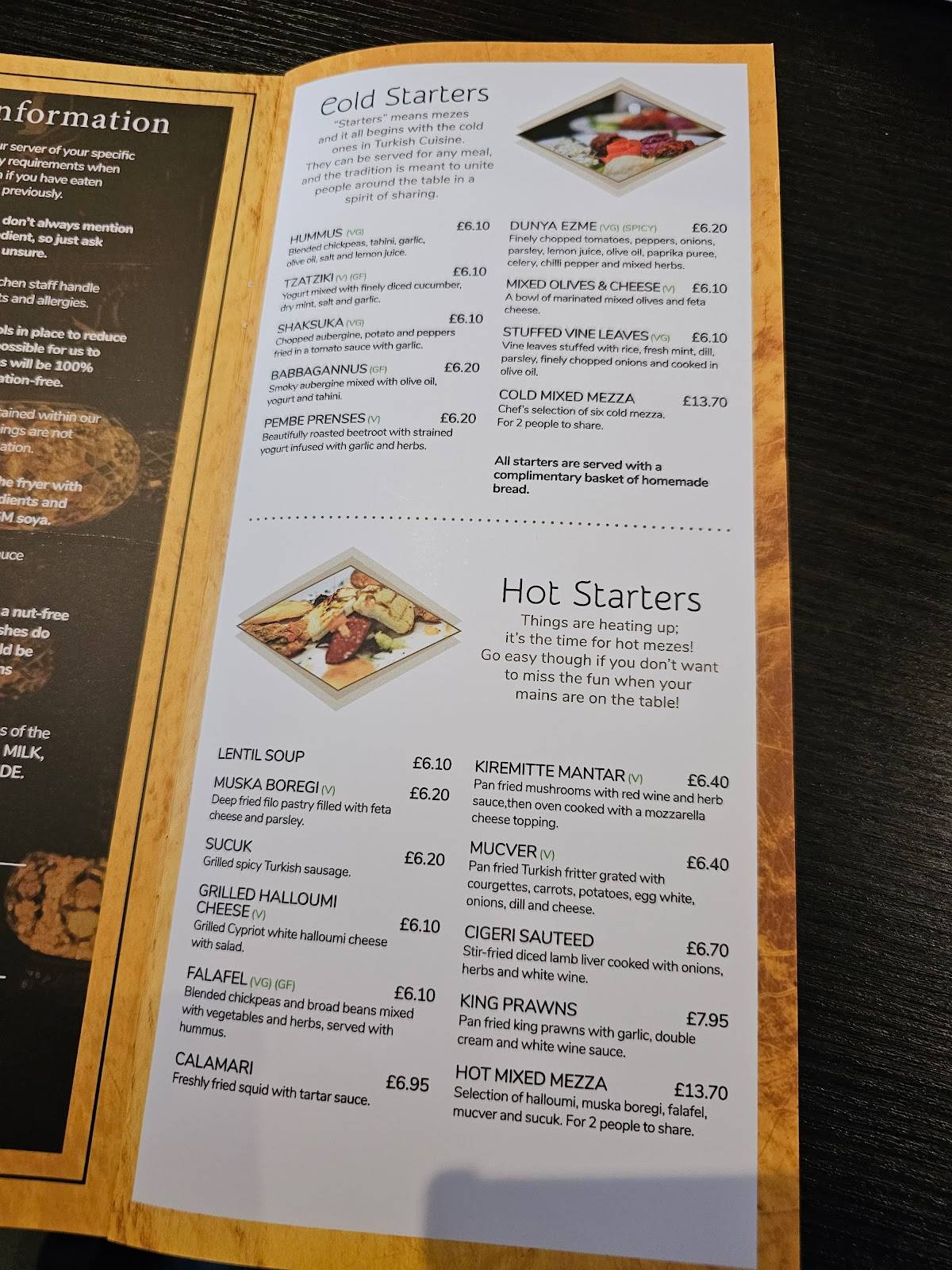 Menu at Dunya Restaurant Turkish Cuisine, Plymouth