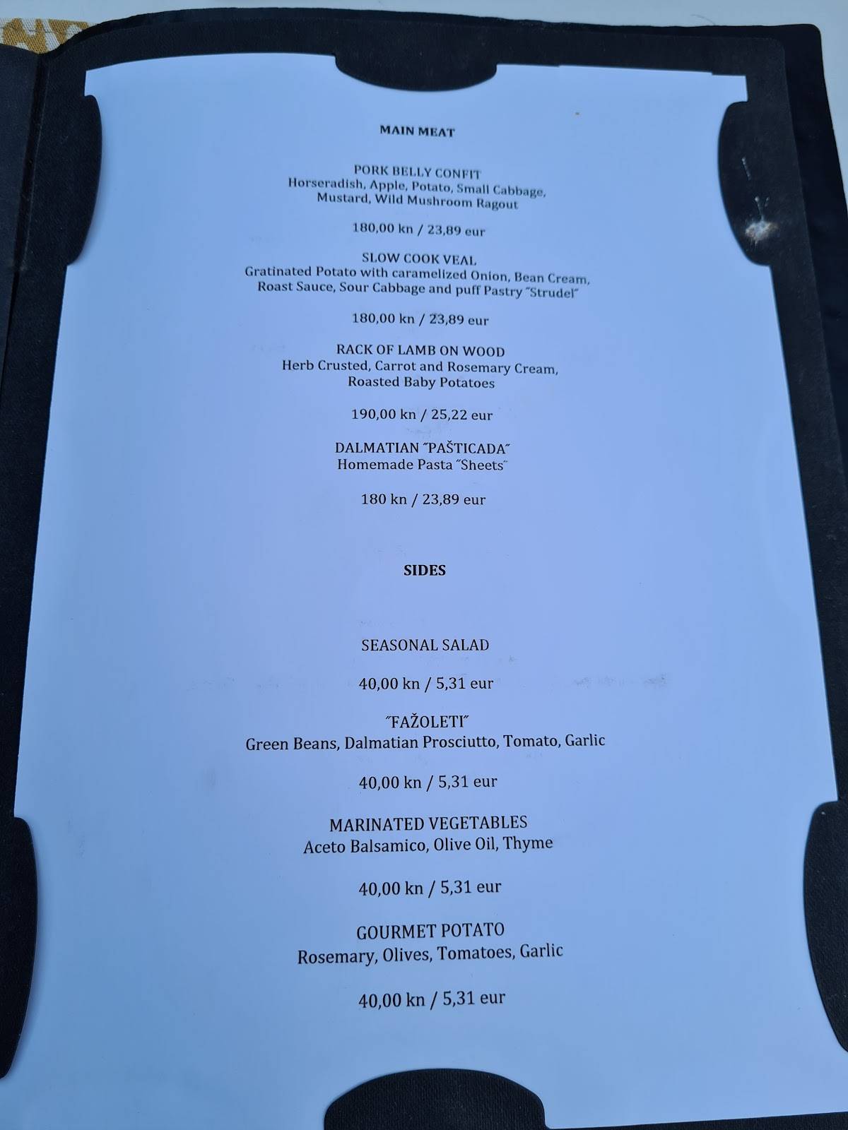 Menu at Dvor restaurant, Split, Put Firula 14