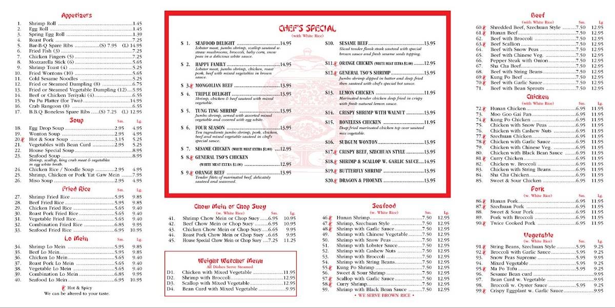 Menu at East Cafe Chinese, Dunkirk