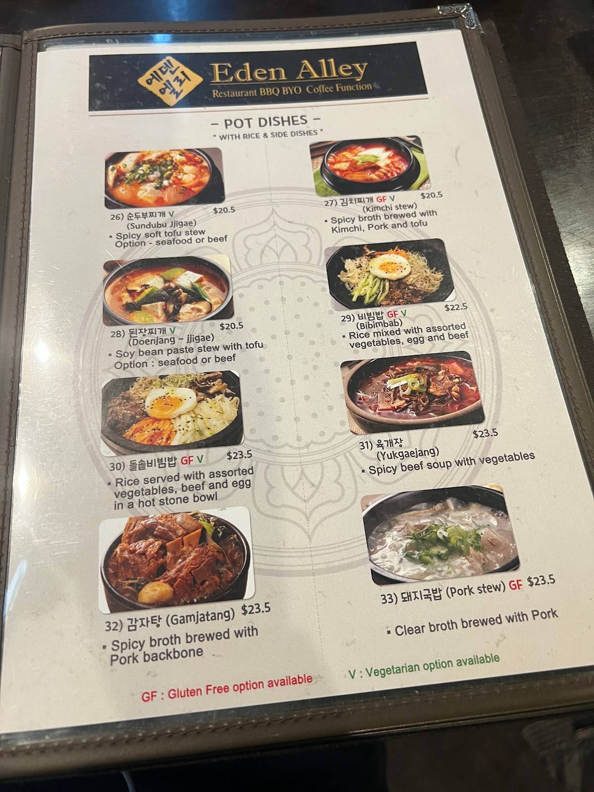Menu at Eden Alley 2 Korean Restaurant and Café, Christchurch