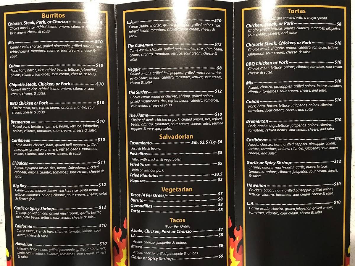 Menu at El Balcon restaurant, Bremerton