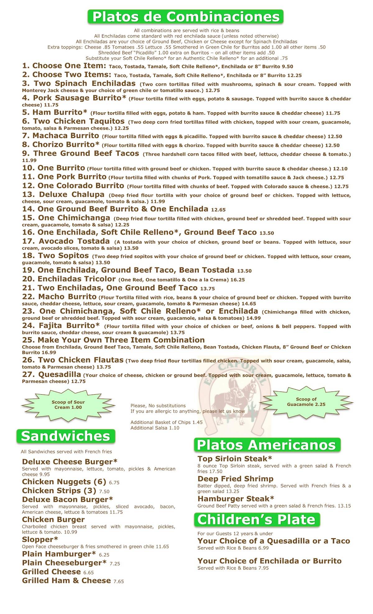 Menu at El Caporal Family Mexican Restaurant, Cañon City, Main St