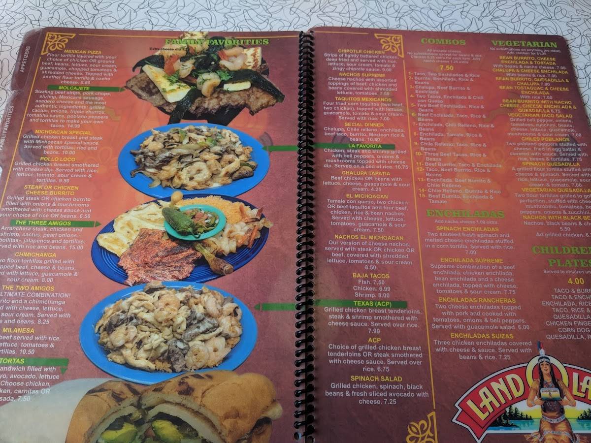 Menu at El Michoacan Mexican restaurant, Gaffney