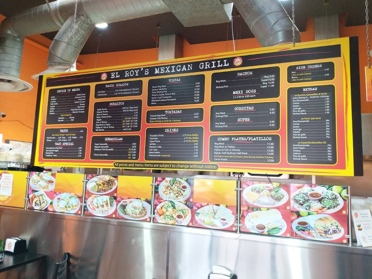 Menu at El Roy's Mexican Grill restaurant, Petaluma, 210 Edith St