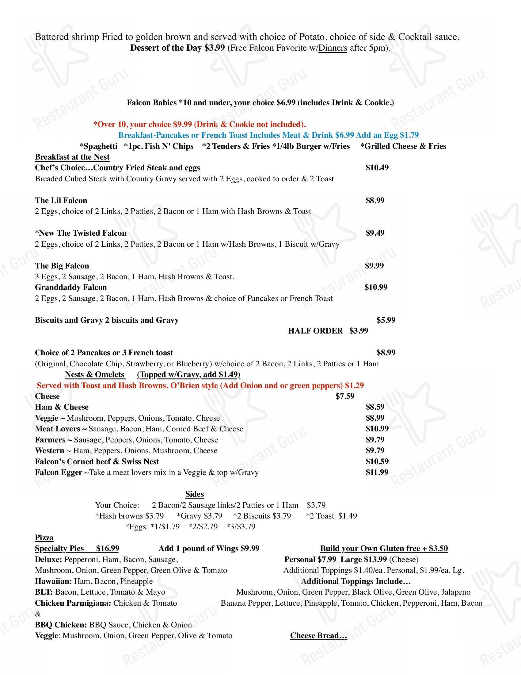 Menu at Falcon’s Nest Family Dining restaurant, Columbiaville, #4586
