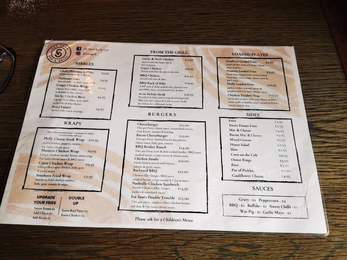 Menu at Fat Sam's Bar & Grill, Leyland