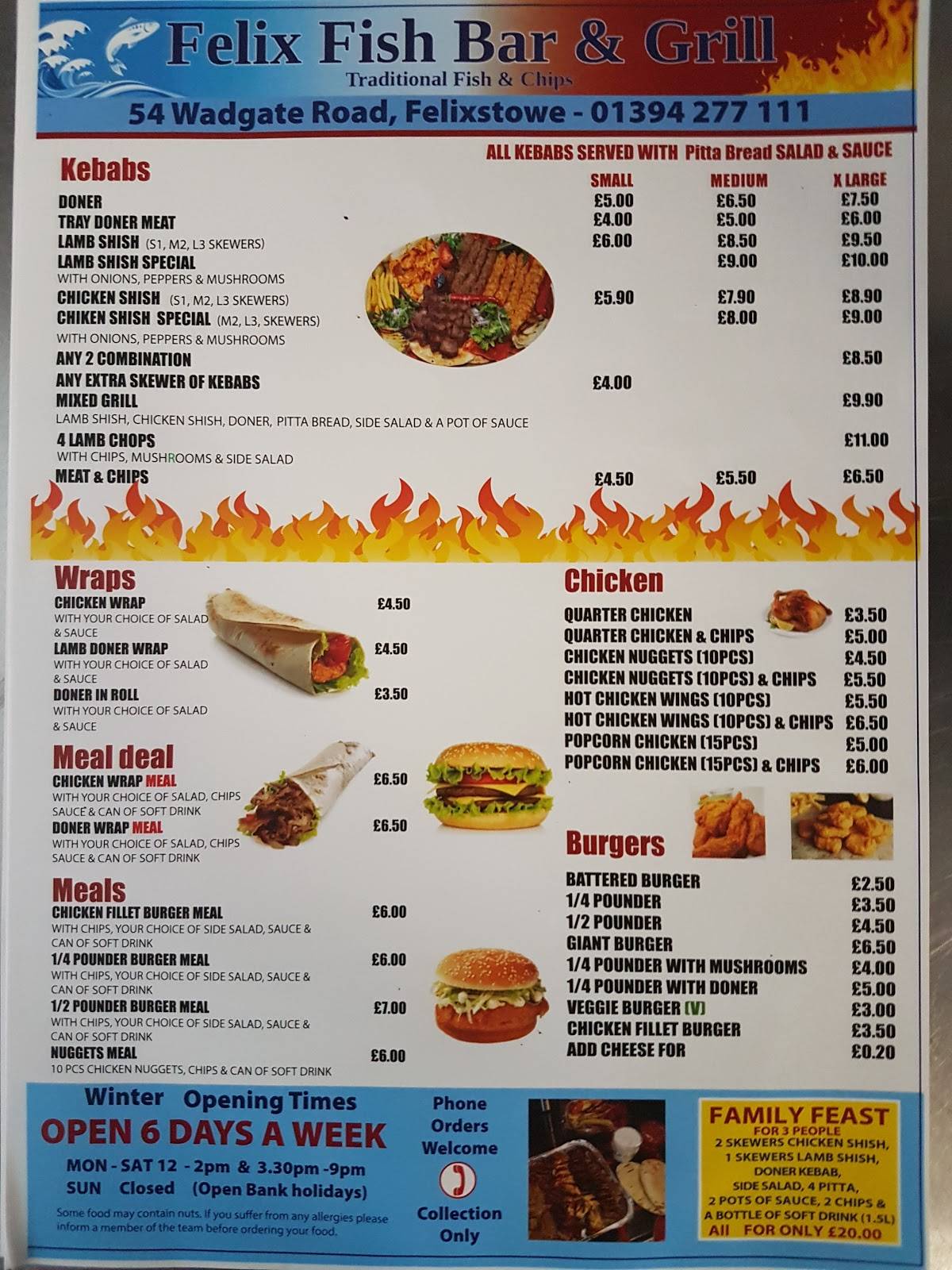 Menu at Felix Fish Bar & Grill, Felixstowe
