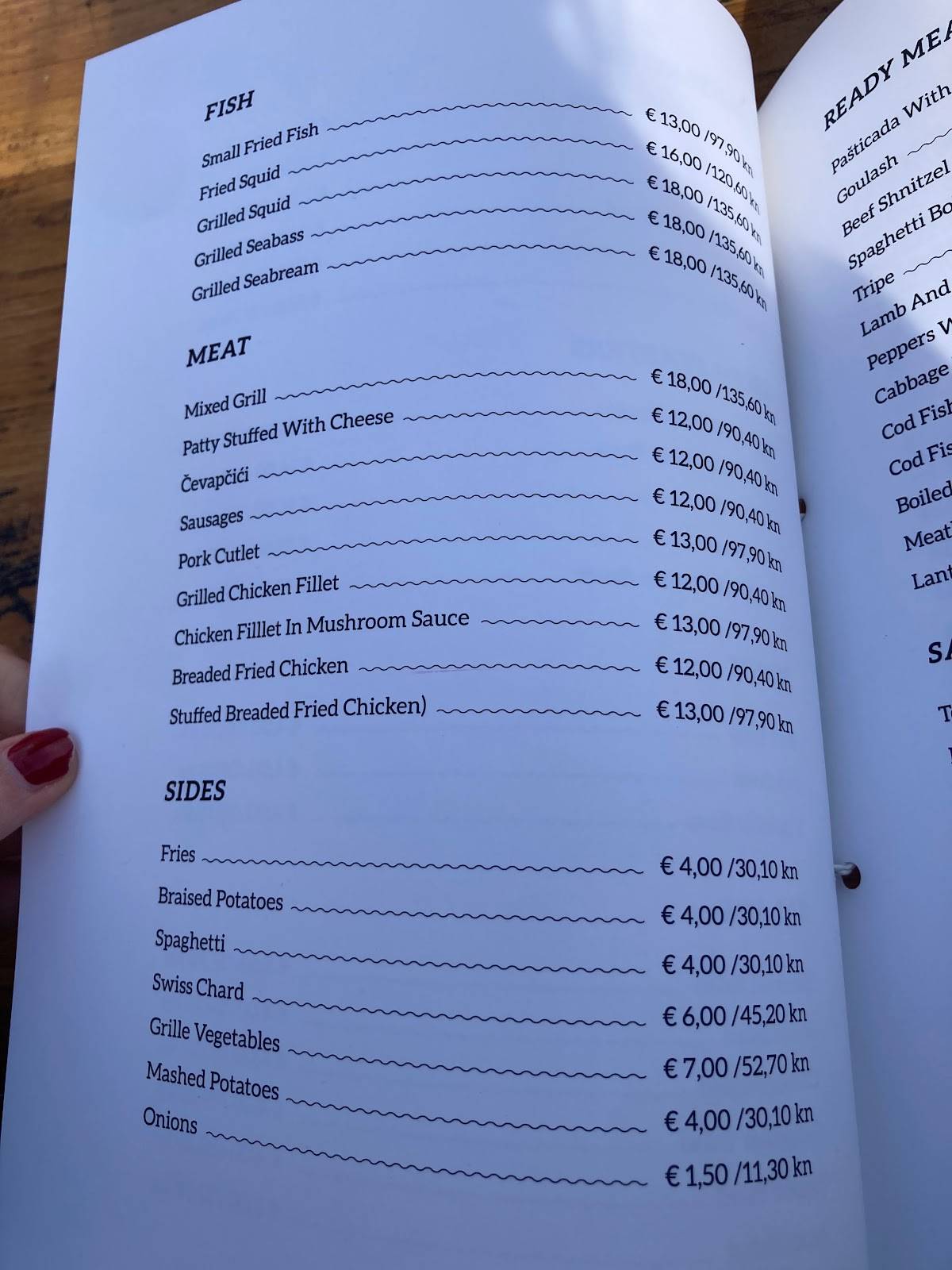 Menu at Fife restaurant, Split