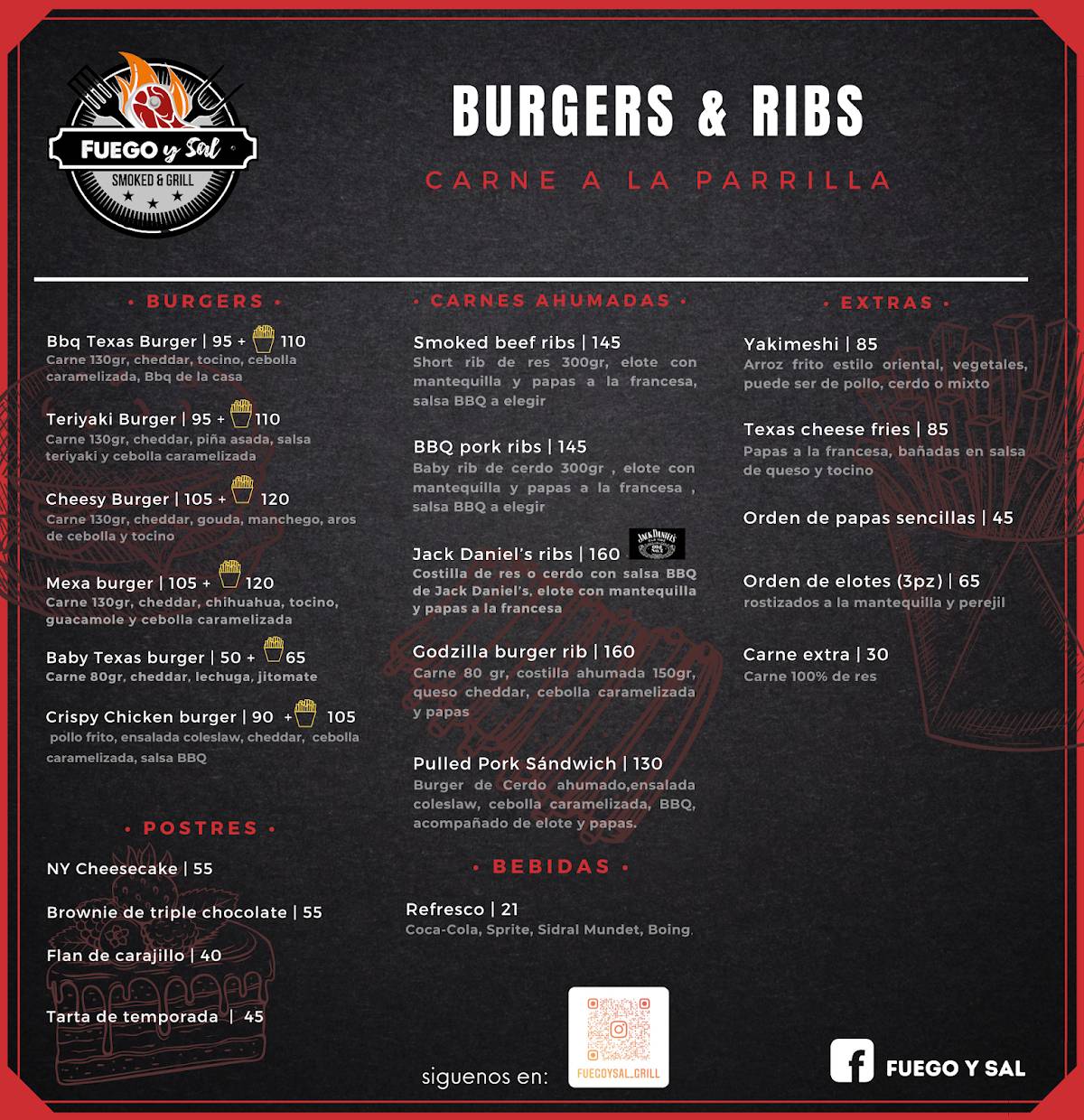 Carta del restaurante Fuego y Sal, Ciudad del México